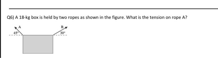 Solved Q6) A 18-kg box is held by two ropes as shown in the | Chegg.com