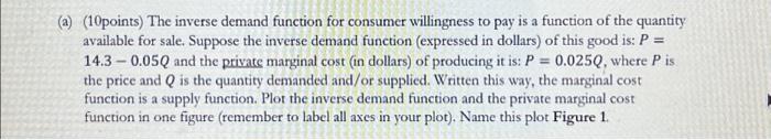 Solved (a) (10points) The inverse demand function for | Chegg.com