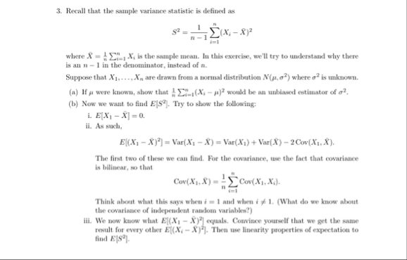 Solved Please do b Recall that the sample variance | Chegg.com
