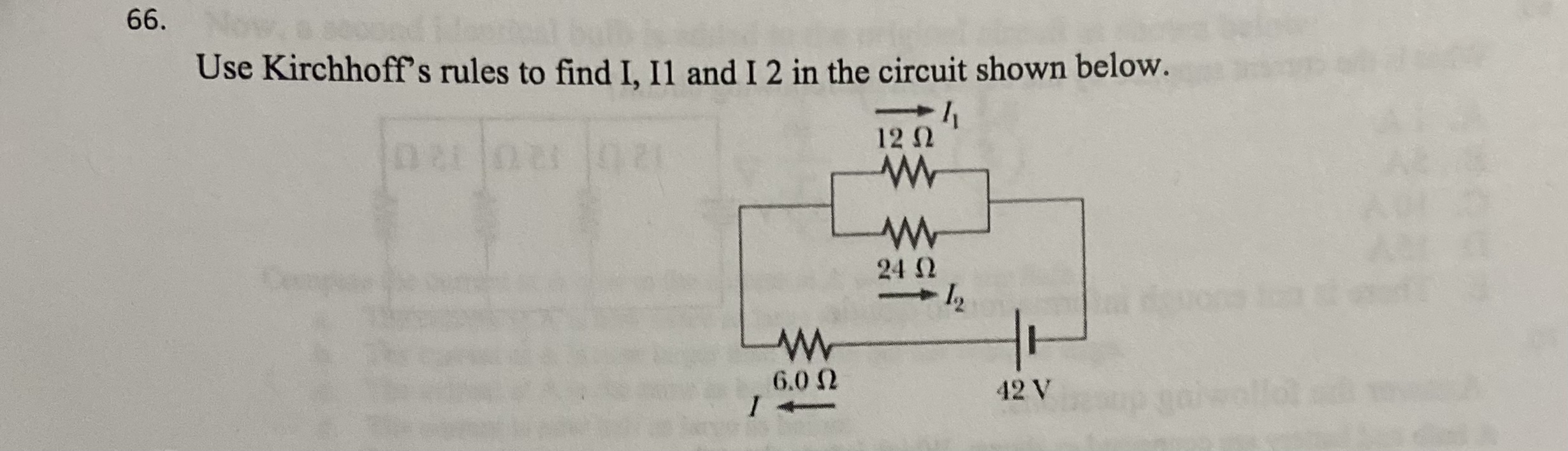 Use Kirchhoff's rules to find I, I1 ﻿and I 2 ﻿in the | Chegg.com