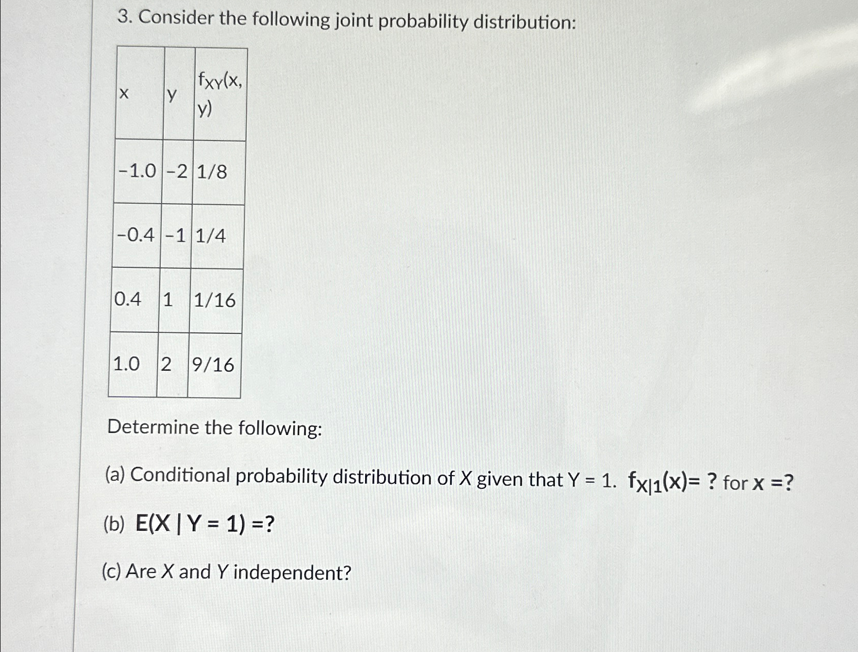 Consider the following joint probability | Chegg.com