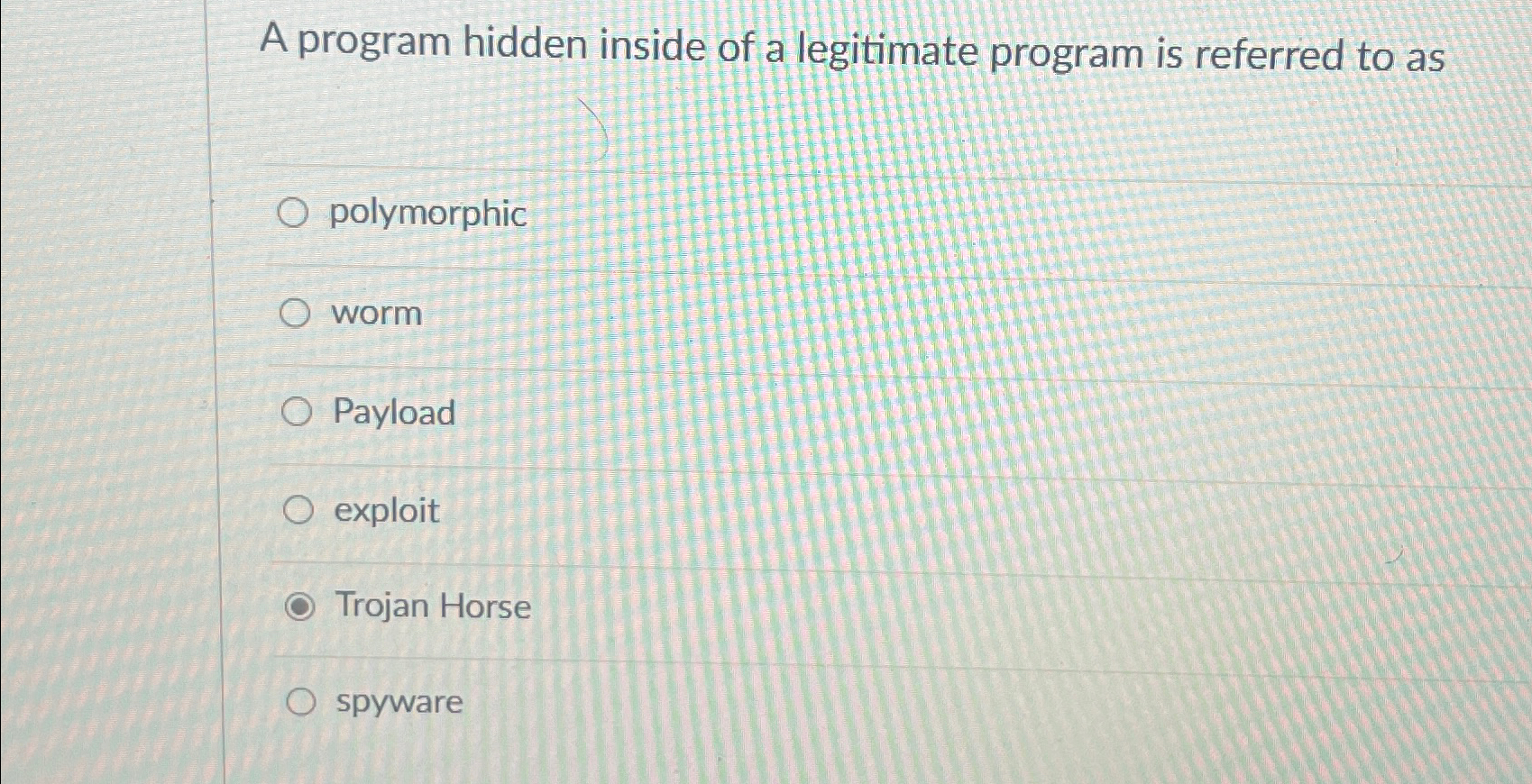 Solved A program hidden inside of a legitimate program is | Chegg.com