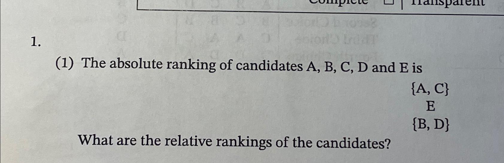 Solved (1) ﻿The absolute ranking of candidates A, ﻿B, ﻿C, ﻿D | Chegg.com