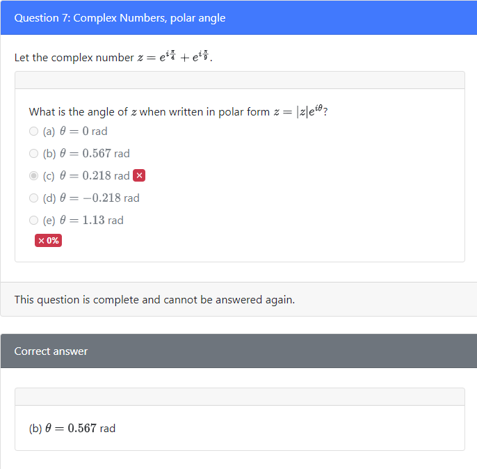 Solved Question 7: Complex Numbers, polar angleLet the | Chegg.com
