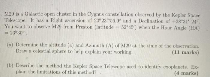 . M29 is a Galactic open cluster in the Cygnus | Chegg.com