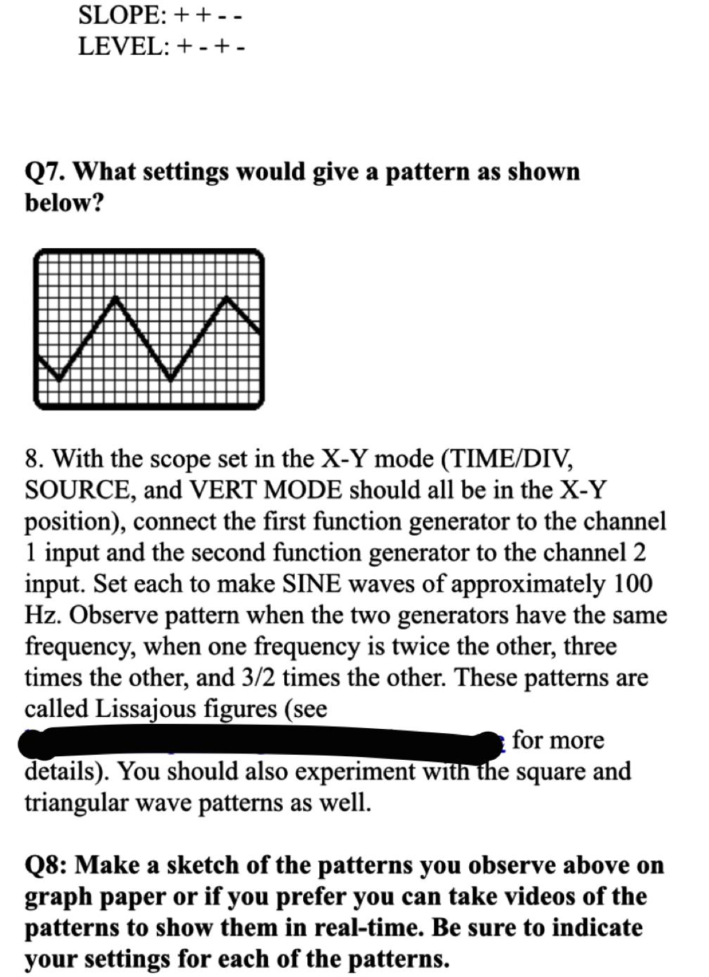 Solved SLOPE: + + - -LEVEL: + - + -Q7. ﻿What settings would | Chegg.com