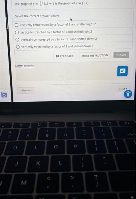 Solved The graph of y=31f(x)−2 is the graph of y=f(x) Select | Chegg.com