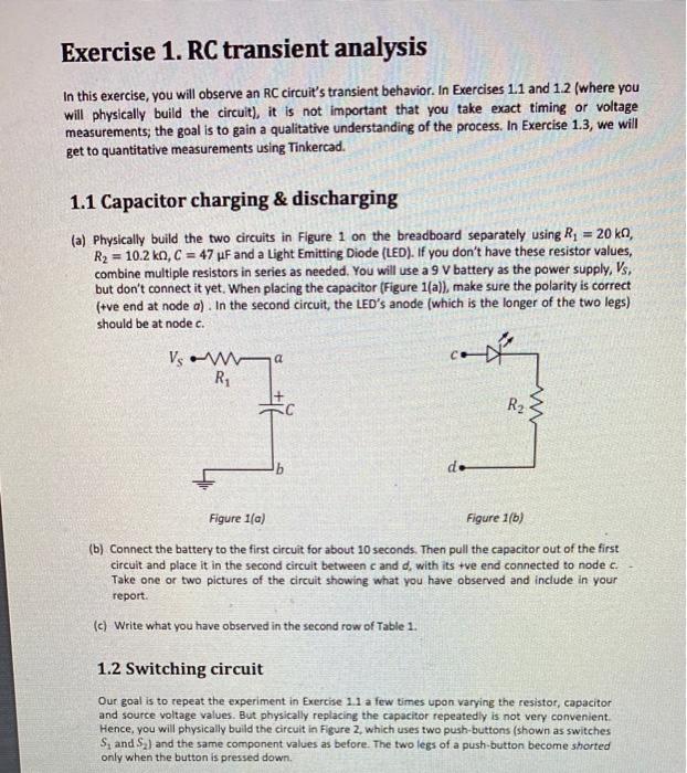 Solved Exercise 1. RC transient analysis In this exercise, | Chegg.com