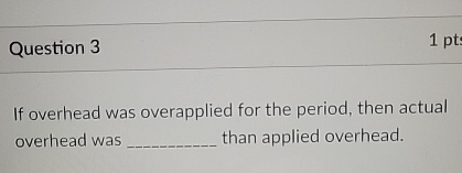 Solved Question 3If overhead was overapplied for the period, | Chegg.com