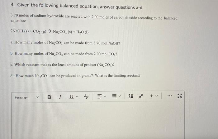 Solved 4. Given the following balanced equation, answer | Chegg.com