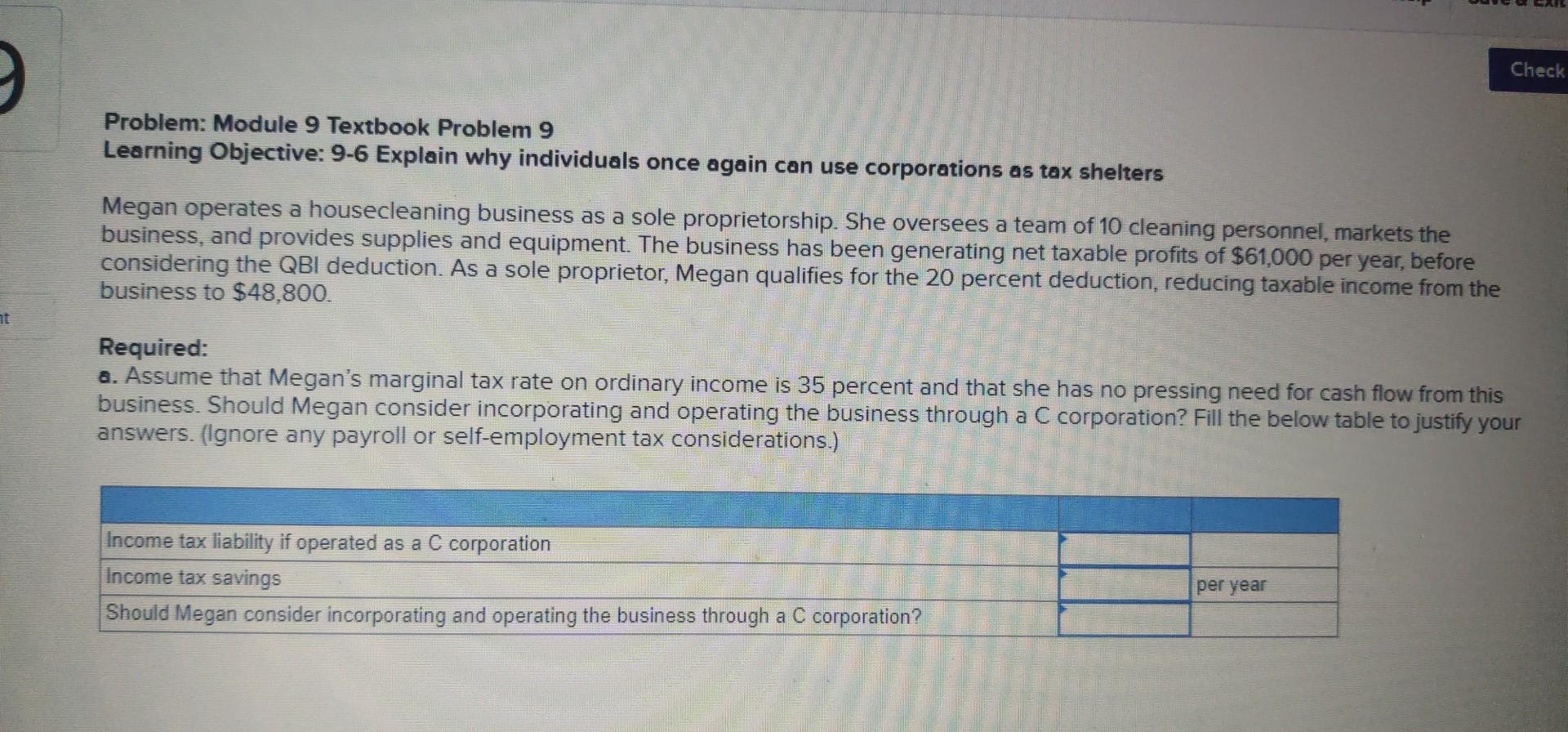 Solved Check Problem: Module 9 Textbook Problem 9 Learning | Chegg.com