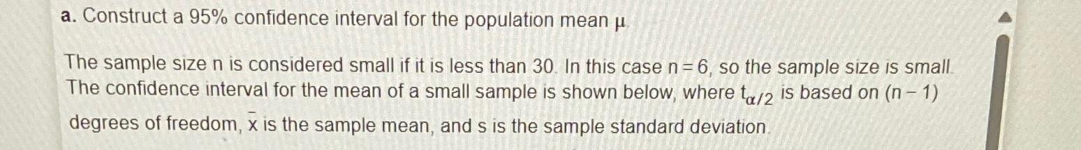 Solved a. Construct a 95% confidence interval for the | Chegg.com