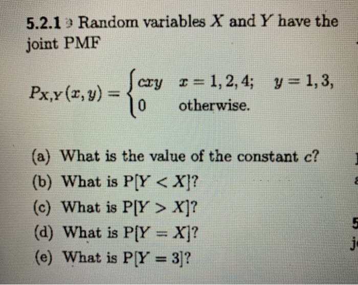 Solved 5.2.1 Random variables X and Y have the joint PMF | Chegg.com