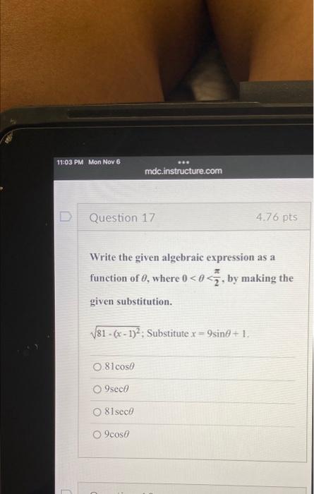 Solved Write the given algebraic expression as a function of | Chegg.com