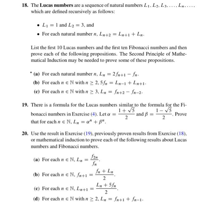 Solved 18. The Lucas numbers are a sequence of natural | Chegg.com