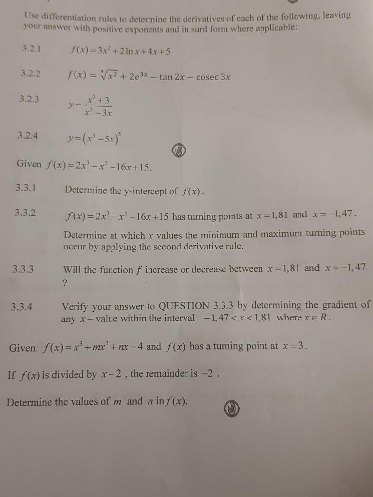 Solved Use differentiation rules to determine the | Chegg.com