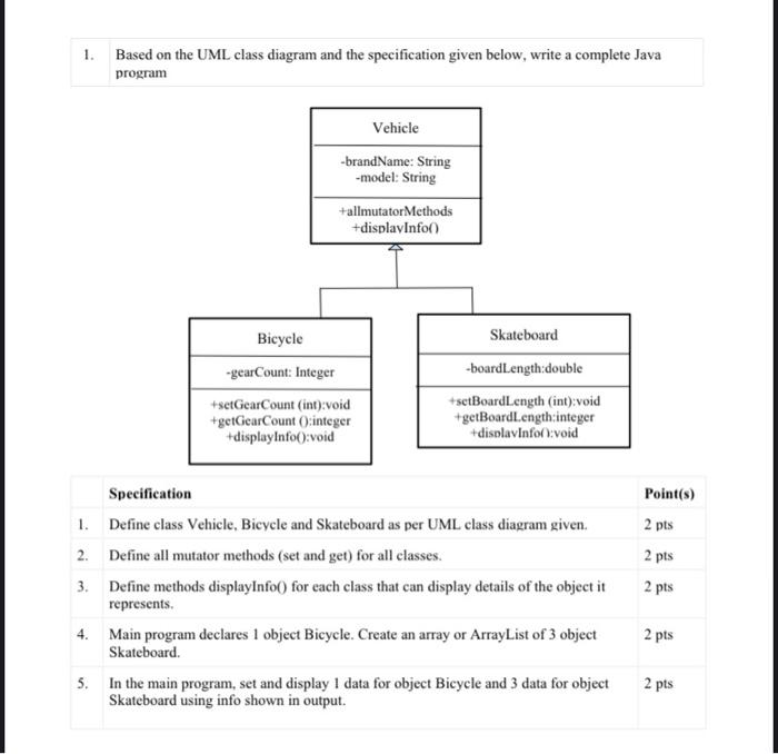 Solved 1. Based on the UML class diagram and the | Chegg.com