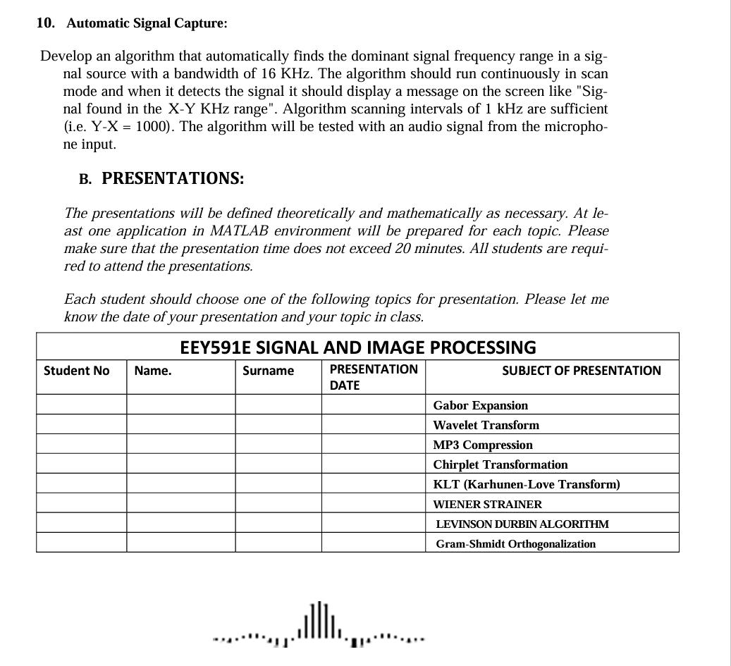 Solved Automatic Signal Capture Develop An Algorithm That
