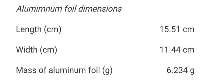 Solved Given this, find the volume of the aluminum foil | Chegg.com