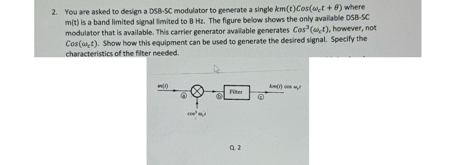 Solved You are asked to design a DSB-SC modulator to | Chegg.com
