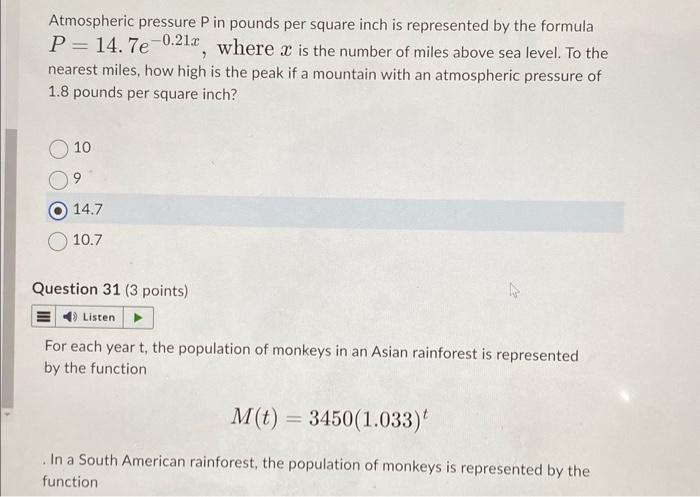 Solved Atmospheric pressure P in pounds per square inch is | Chegg.com