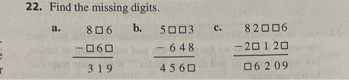 22. Find the missing digits. | Chegg.com