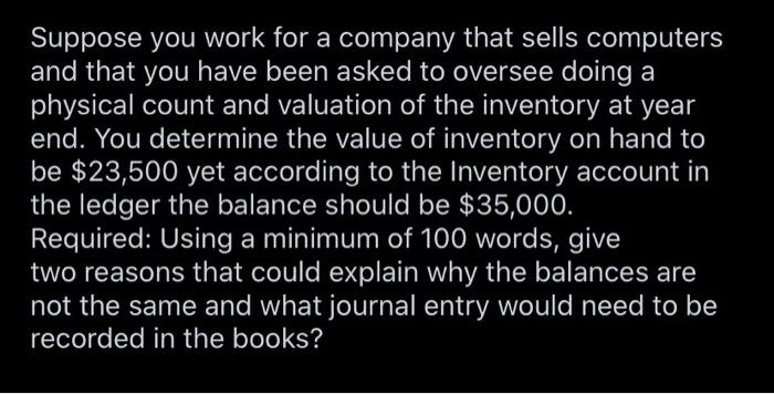 Solved Suppose you work for a company that sells computers | Chegg.com