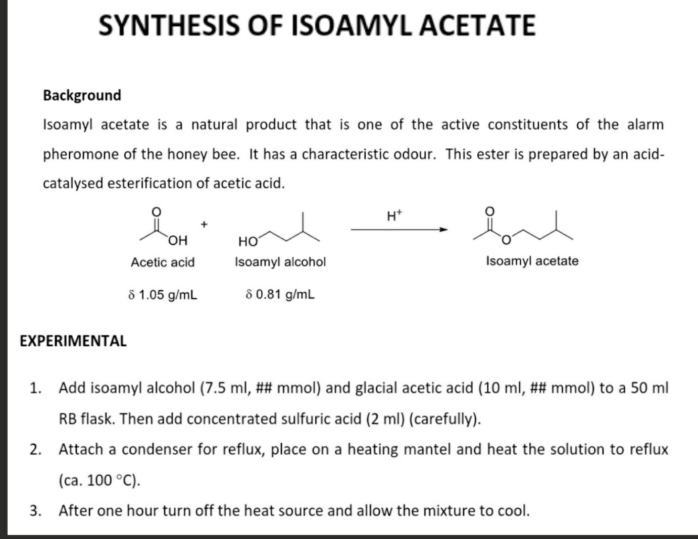 Solved SYNTHESIS OF ISOAMYL ACETATE Background Isoamyl | Chegg.com