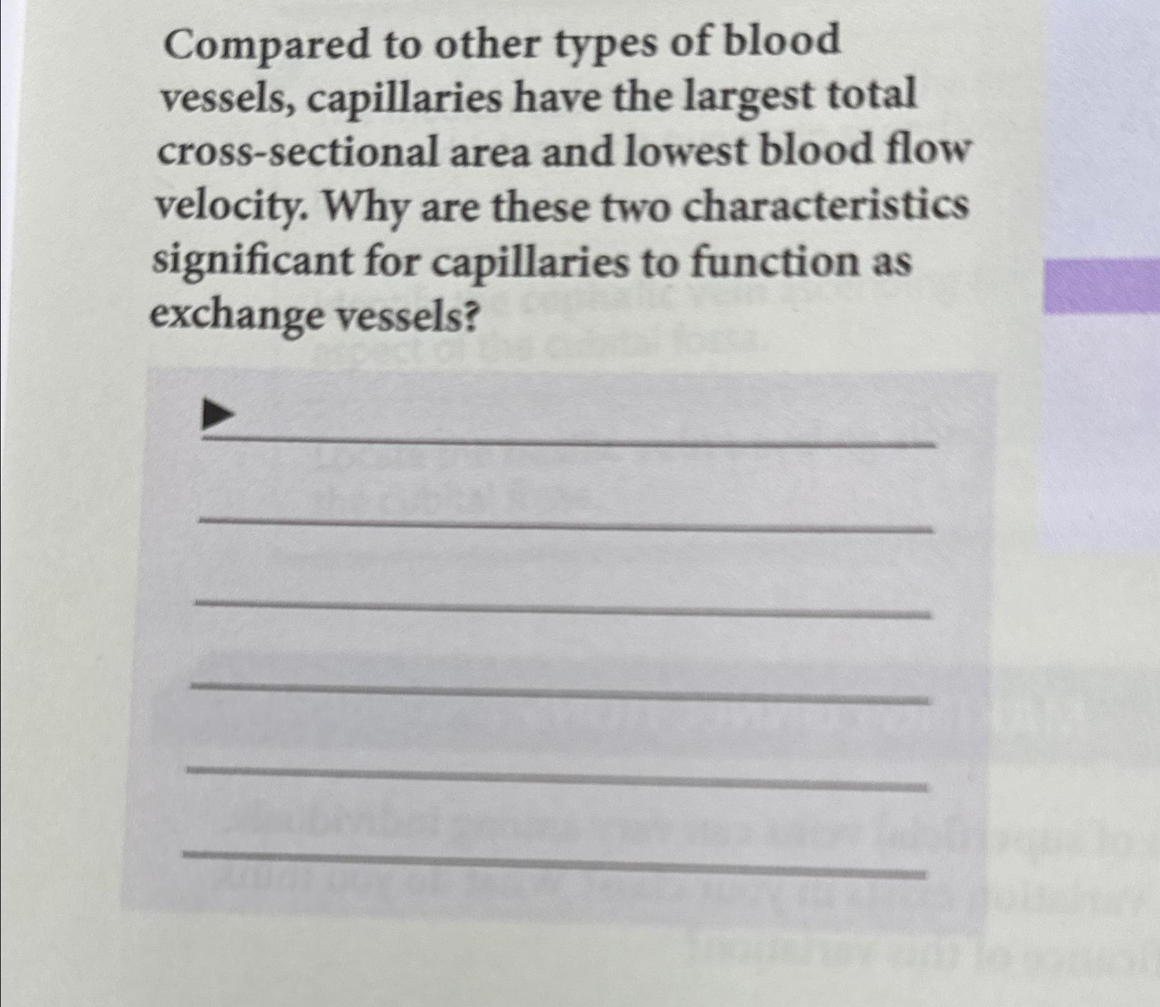 Solved Compared to other types of blood vessels, capillaries | Chegg.com