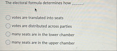 Solved The electoral formula determines how q,votes are | Chegg.com