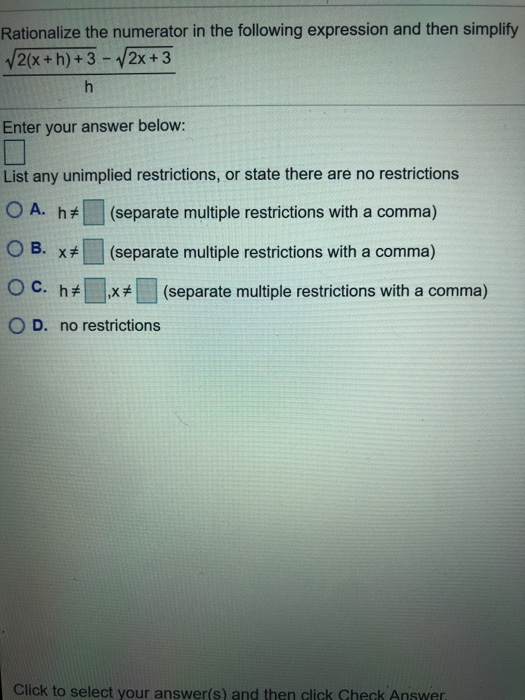 Solved Rationalize the numerator in the following expression | Chegg.com
