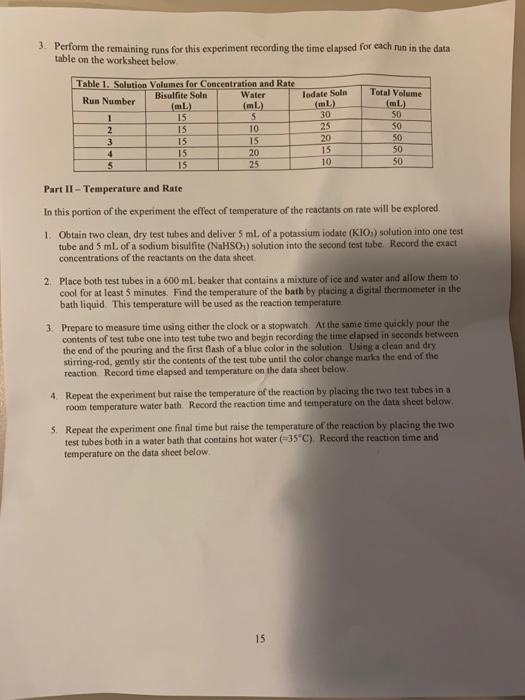 Experiment #4 Chemical Kinetics, Temperature and | Chegg.com