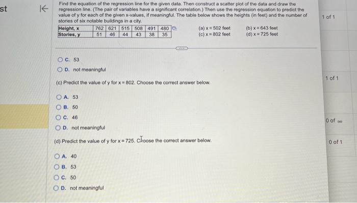 Solved Find the equation of the regression line for the | Chegg.com