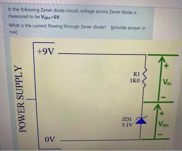Solved In the following Zener diode circuit, voltage across | Chegg.com