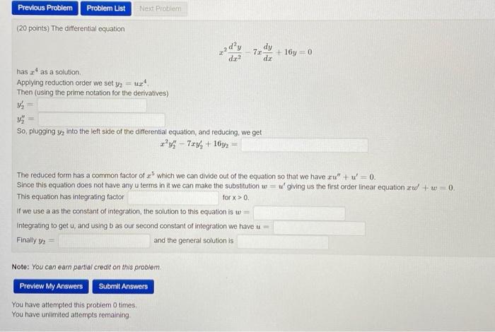 Solved (20 points) The differential equation | Chegg.com Solved (20 points) The differential equation | Chegg.com