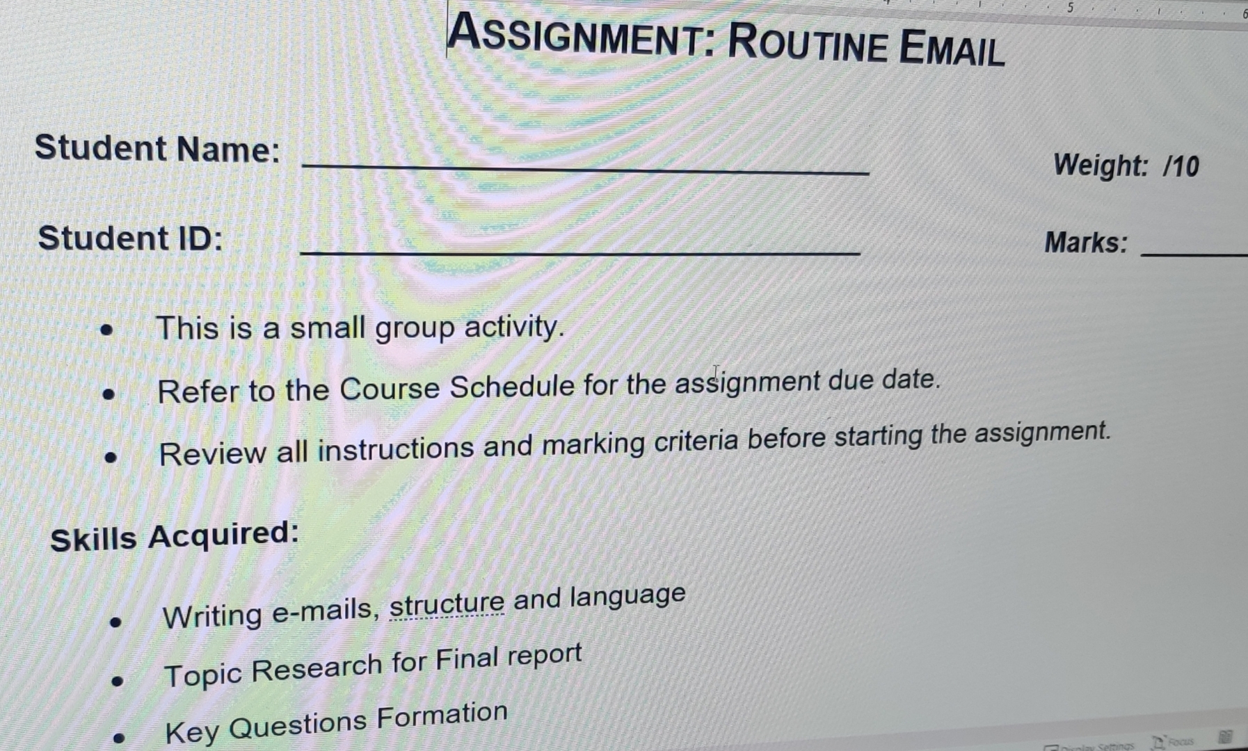 Solved ASSIGNMENT: ROUTINE EMAILStudent Name:Weight: | Chegg.com