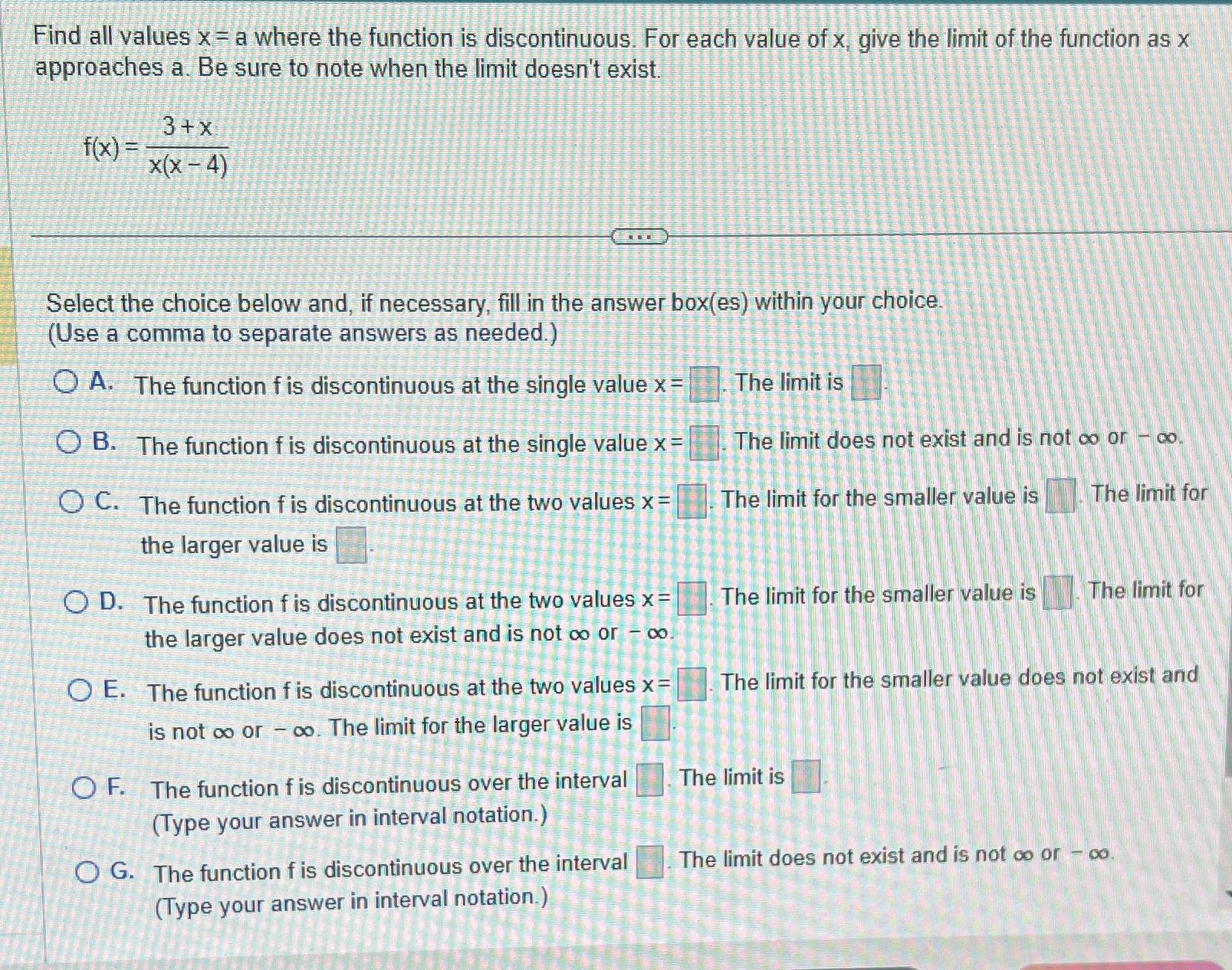Solved Find all values x= ﻿a where the function is | Chegg.com