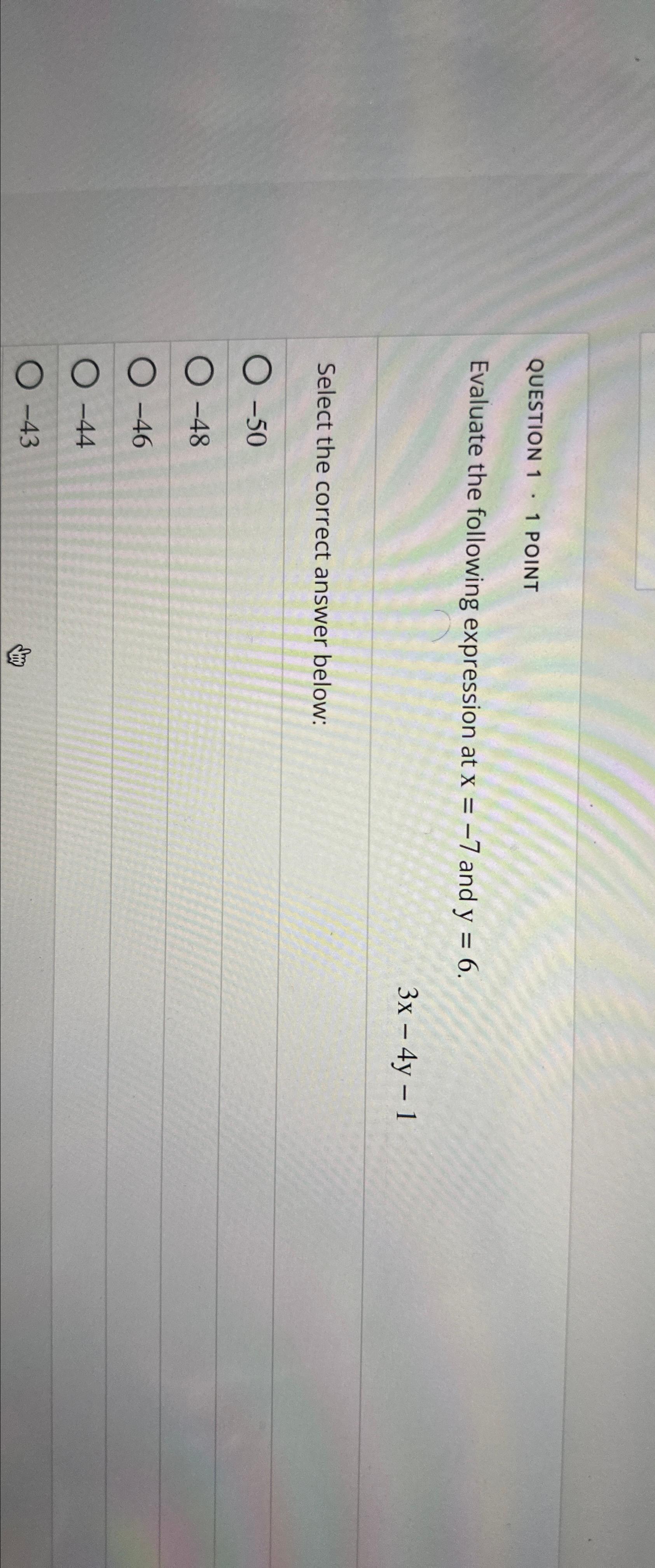 Solved QUESTION 1 - 1 ﻿POINTEvaluate the following | Chegg.com