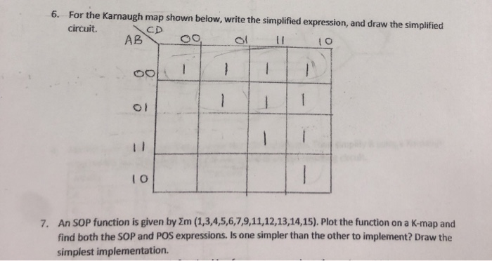 Solved 6. For the Karnaugh map shown below, write the | Chegg.com
