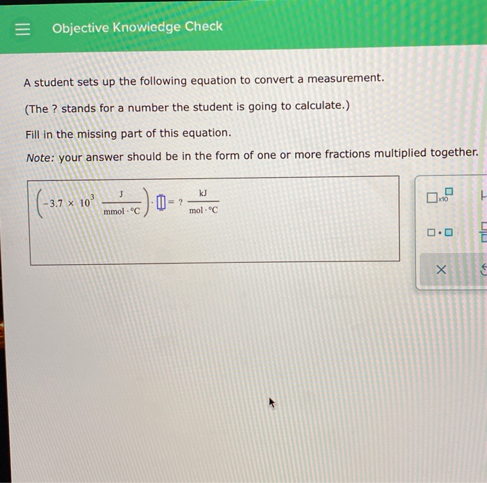 Solved A student set up the following equation to convert a | Chegg.com