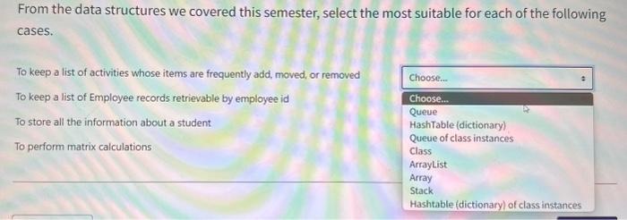 Solved From the data structures we covered this semester, | Chegg.com