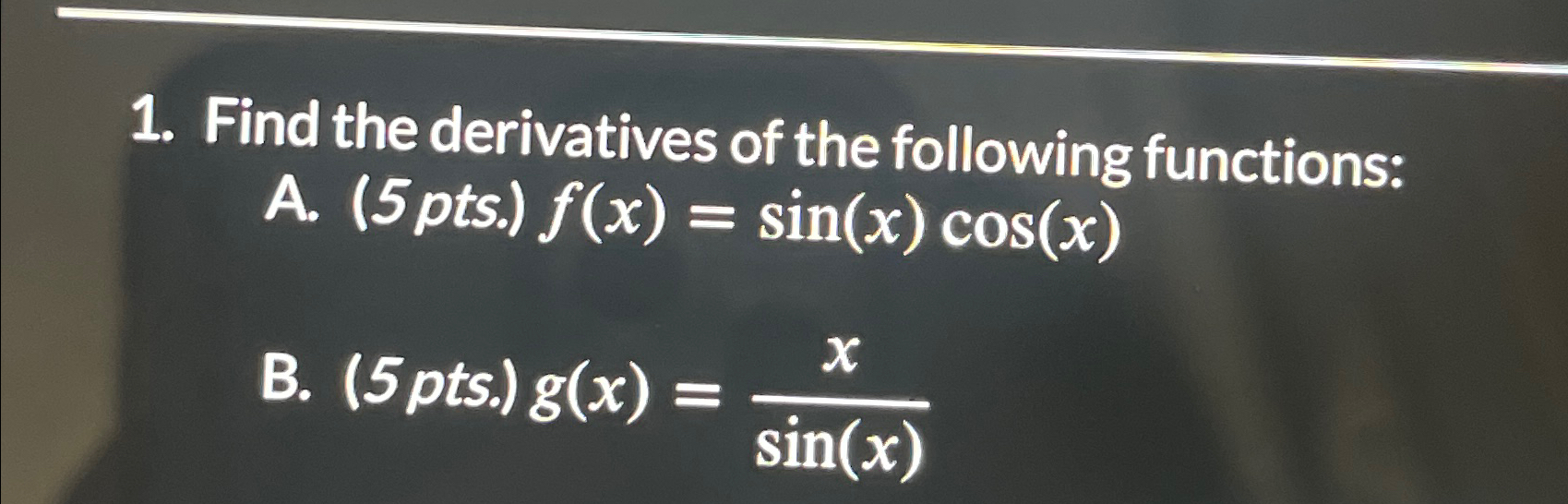 Solved Find the derivatives of the following | Chegg.com