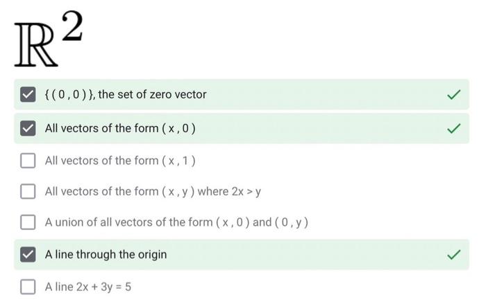 Solved ∏2 {(0,0)}, the set of zero vector All vectors of the | Chegg.com
