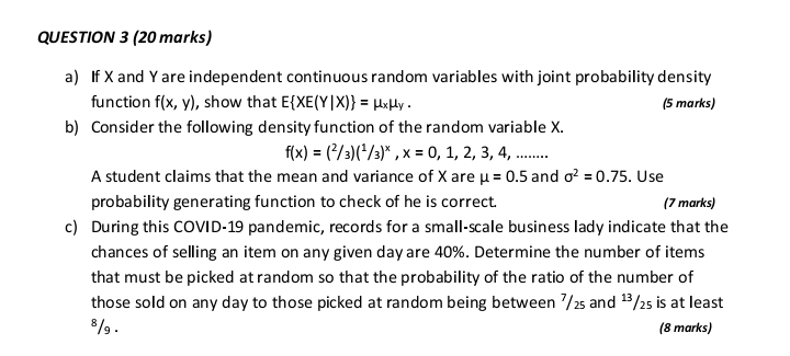 Solved a) If X and Y are independent continuous random | Chegg.com
