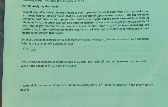 Solved 'Part III: Analyzing the model Several days after | Chegg.com
