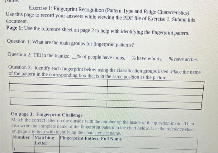 Exercise 1: Fingerprint Recognition (Pattern Type and | Chegg.com