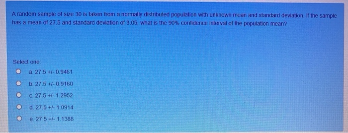 Solved A random sample of size 30 is taken from a normally | Chegg.com