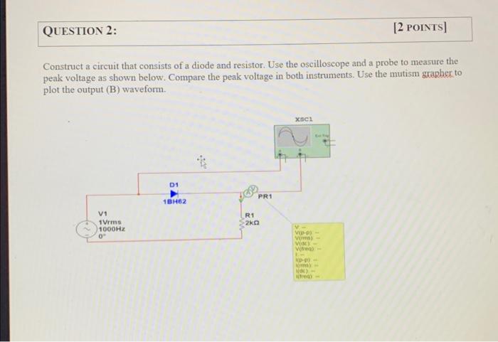 Solved Construct a circuit that consists of a diode and | Chegg.com