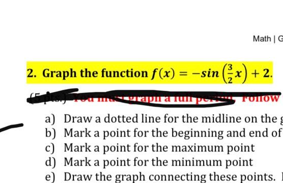 Solved 2. Graph the function f(x)=−sin(23x)+2. a) Draw a | Chegg.com
