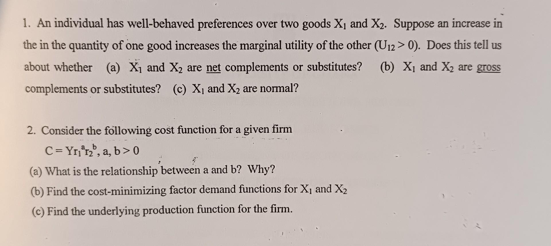 Solved 1. An individual has well-behaved preferences over | Chegg.com